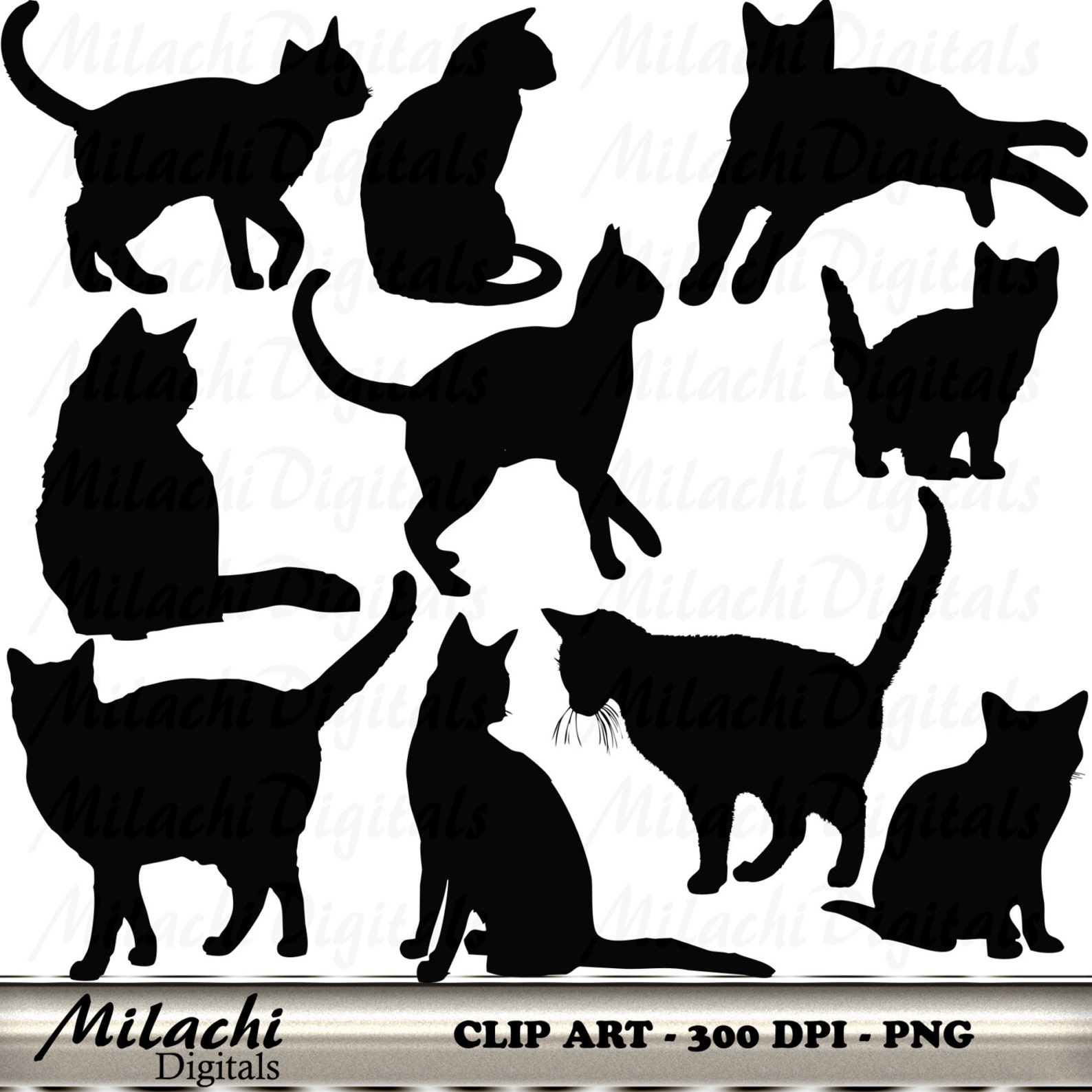 Black Cat Silhouette Clip Art Digital Clipart Commercial Use | Etsy