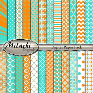 Turquoise and Dark Orange Digital Paper Pack 12 X - Etsy