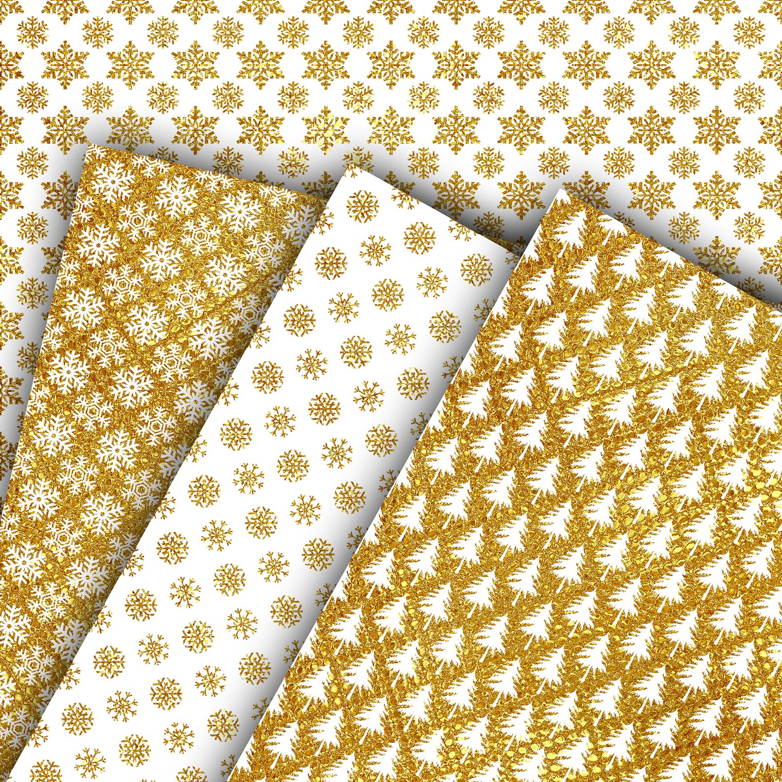 White and Gold Christmas Digital Paper Holiday Scrapbook | Etsy