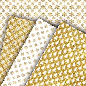 White and Gold Christmas Digital Paper, Holiday Scrapbook Papers ...