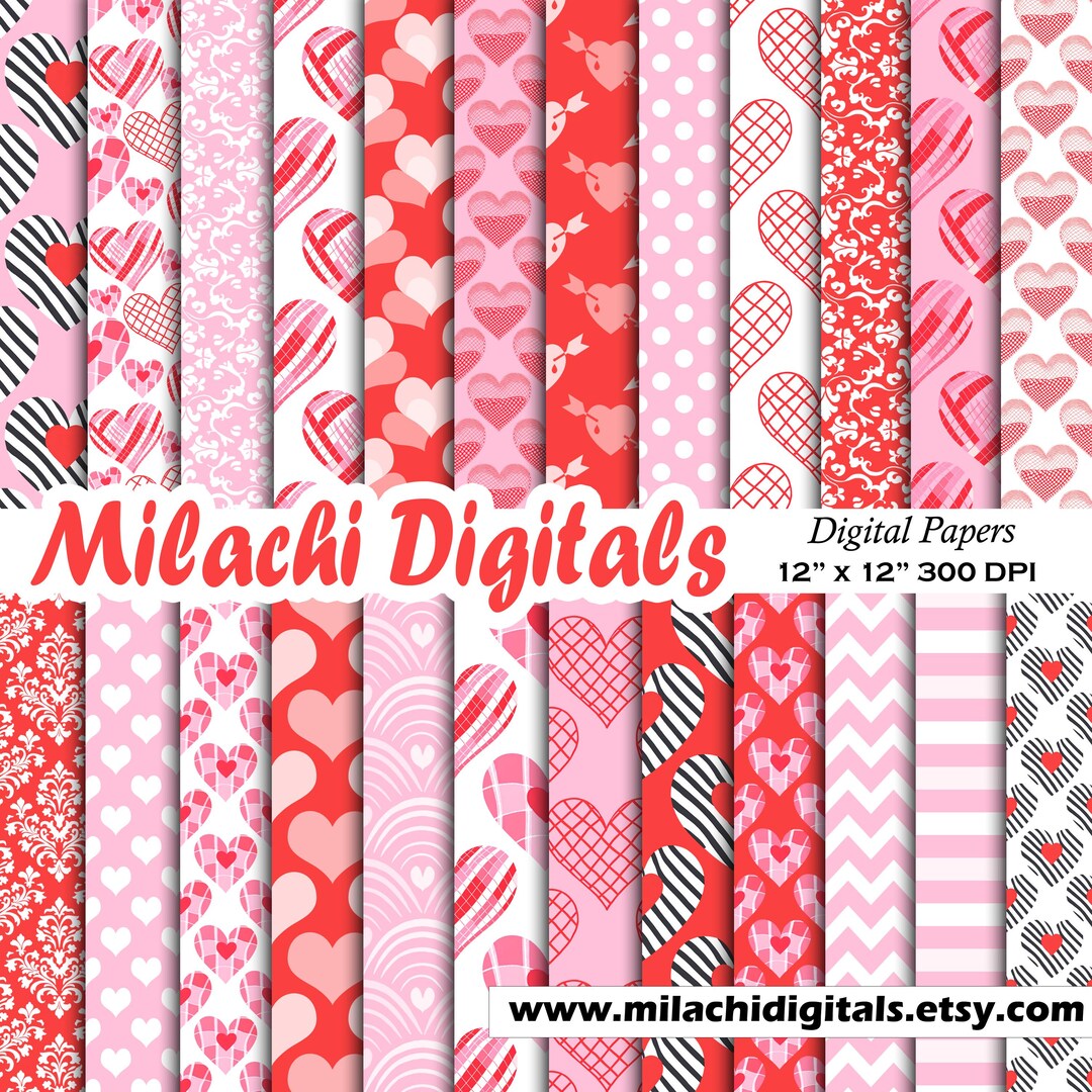 Valentine's Day Digital Paper Seamless 12"x12" Scrapbook Paper, Junk ...