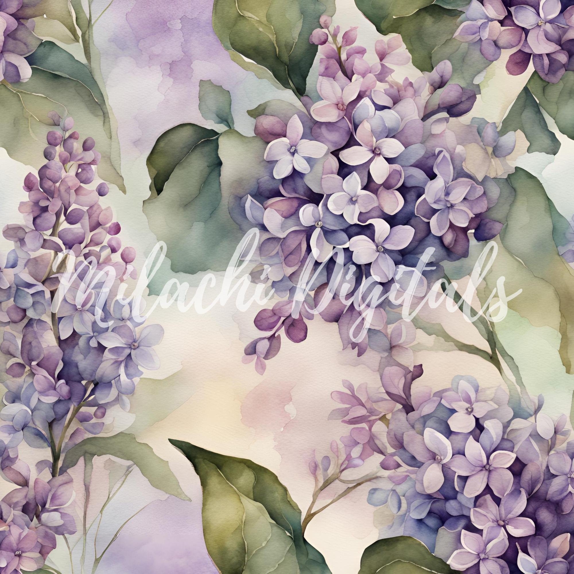 Lilac Flowers Digital Paper, Watercolor Floral Patterns, Junk Journal ...