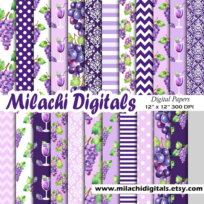 Grape Digital Paper, Seamless 12"x12" Scrapbook Paper, Junk Journal ...
