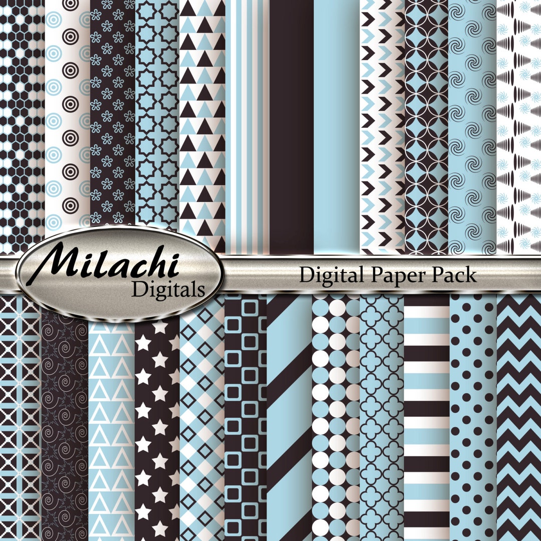 Light Blue and Charcoal Digital Paper Pack, Scrapbook Papers ...