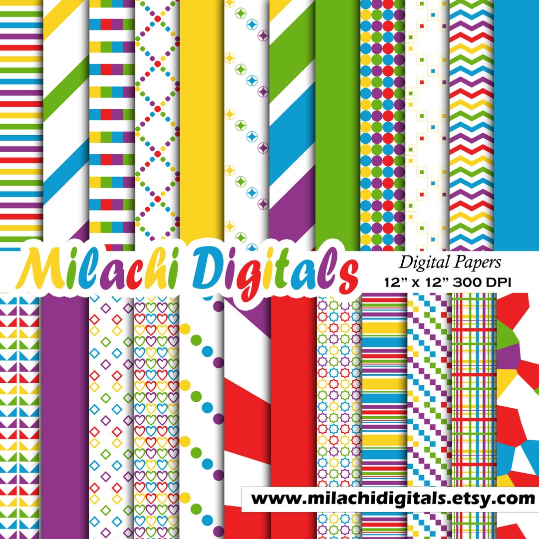 Rainbow Digital Paper, Background, Scrapbook Papers, Hearts, Chevron ...