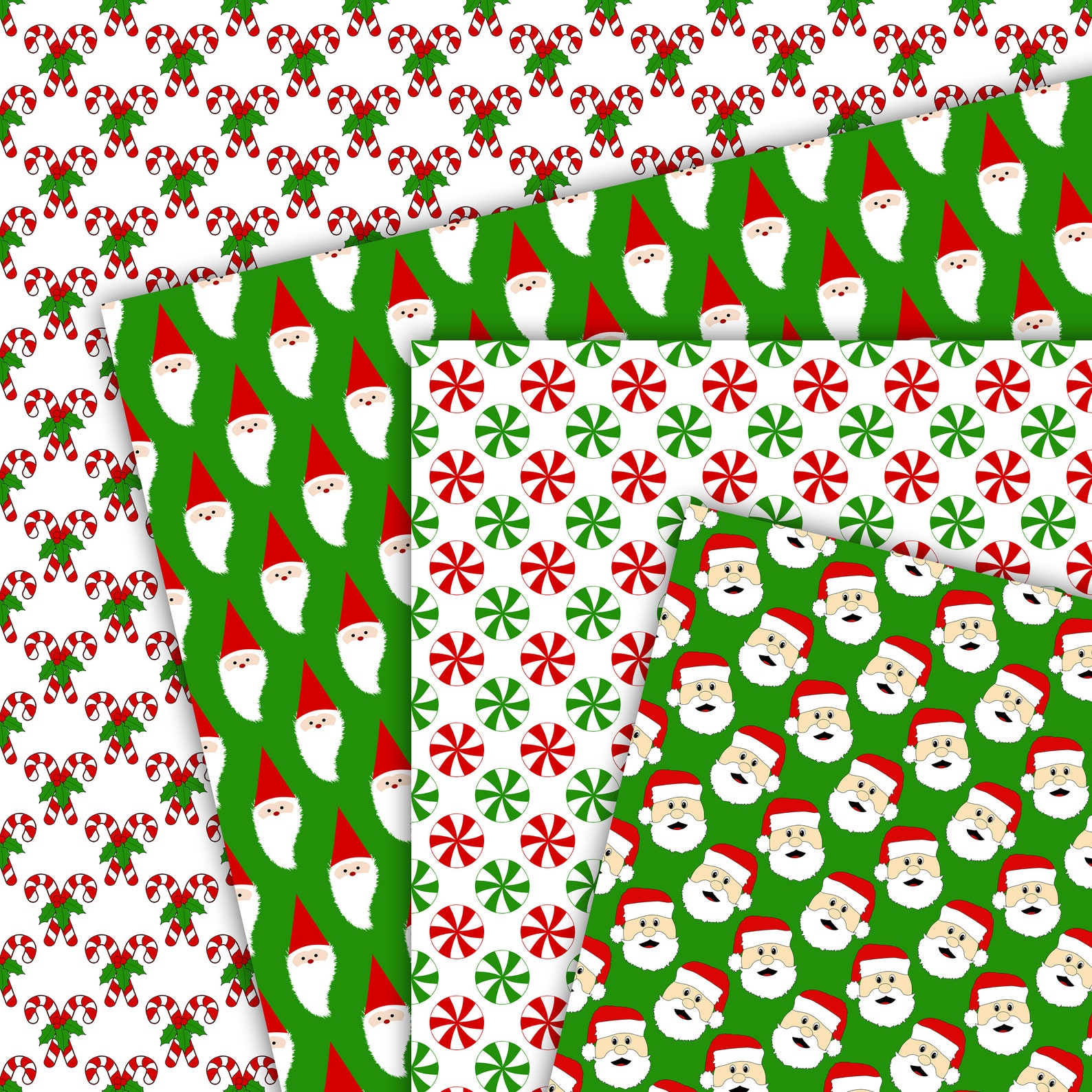 Christmas Digital Paper Christmas Gnome Scrapbook Paper Holiday Santa ...