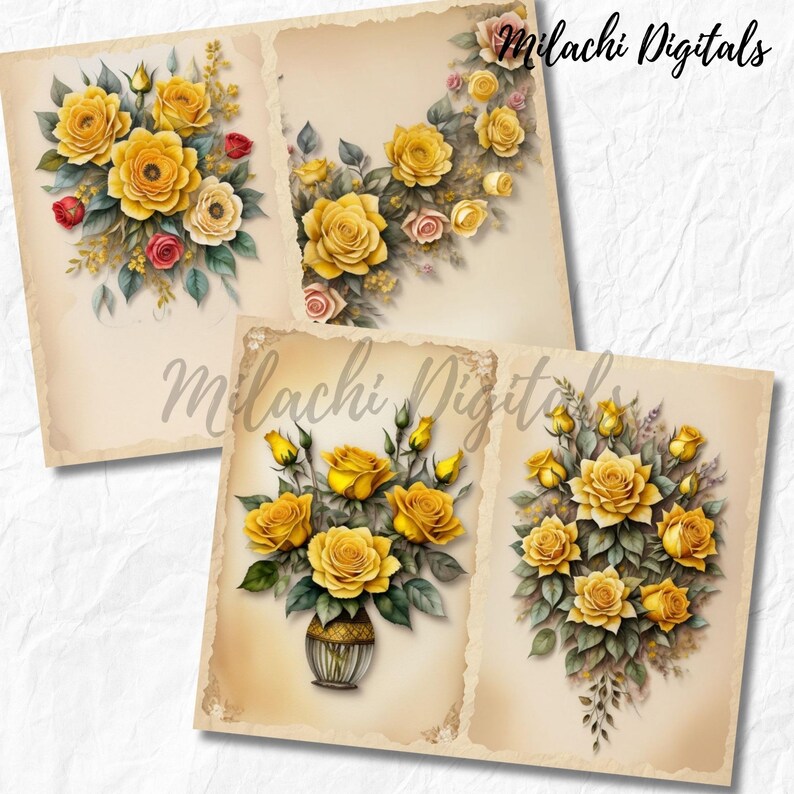 Yellow Roses Junk Journal Paper Printable, Scrapbook Paper, Floral Junk ...