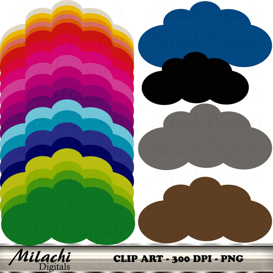 Rainbow Clouds Digital Clip Art - Commercial Use - Instant Download ...
