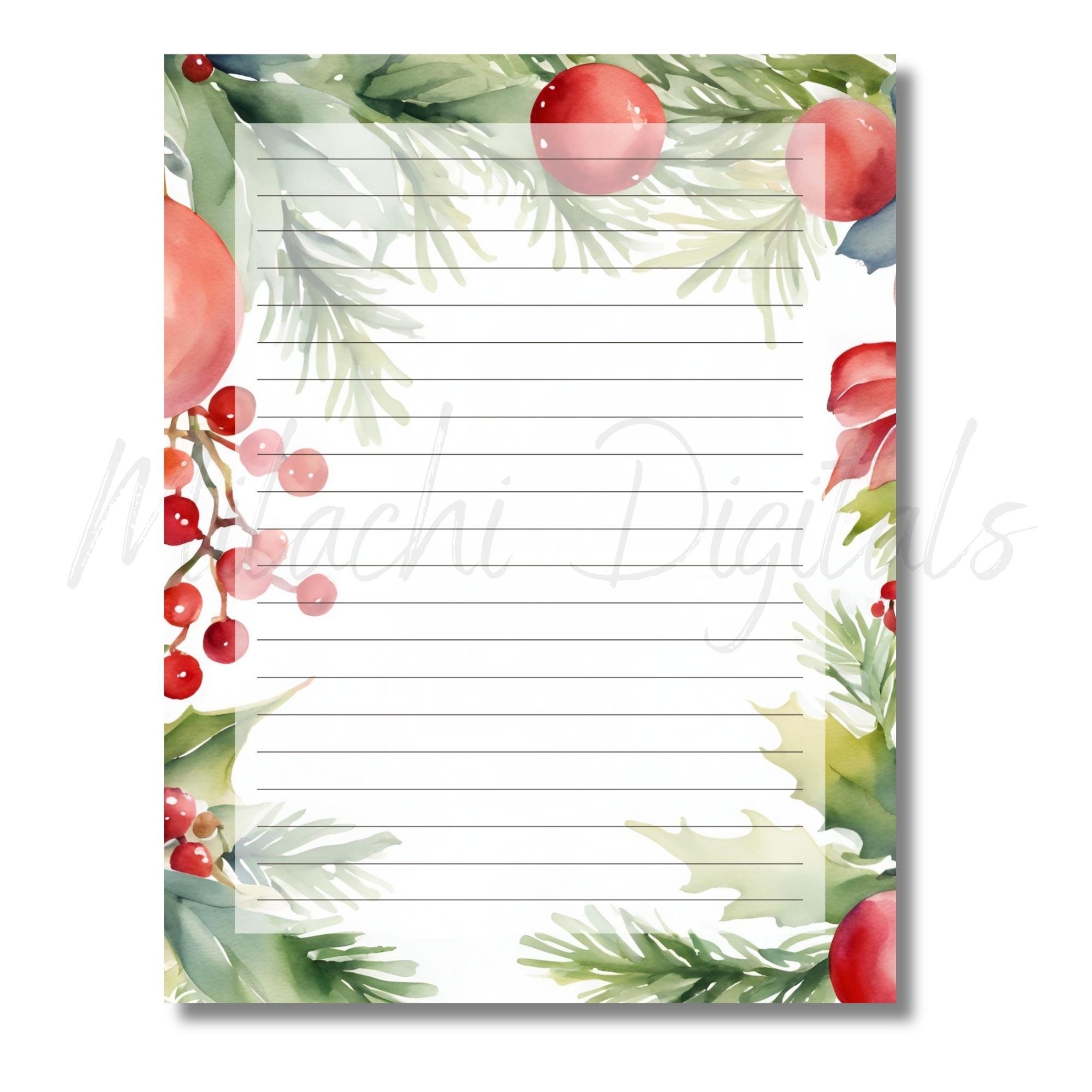 Christmas Printable Writing Paper Stationery, Christmas Digital Paper ...