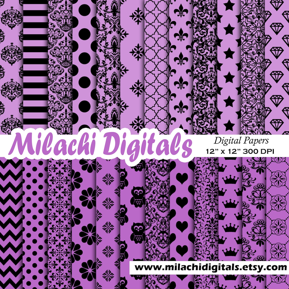 Purple and Black Digital Paper Printable Scrapbook Paper - Etsy