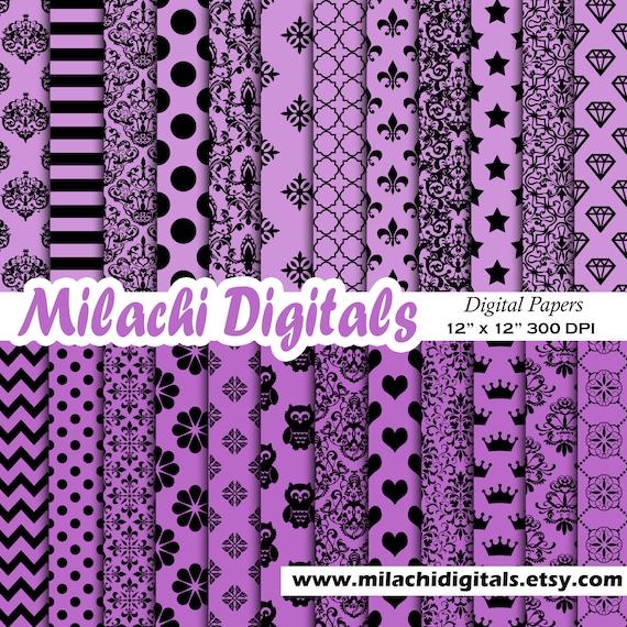 Purple and Black Digital Paper Printable Scrapbook Paper - Etsy