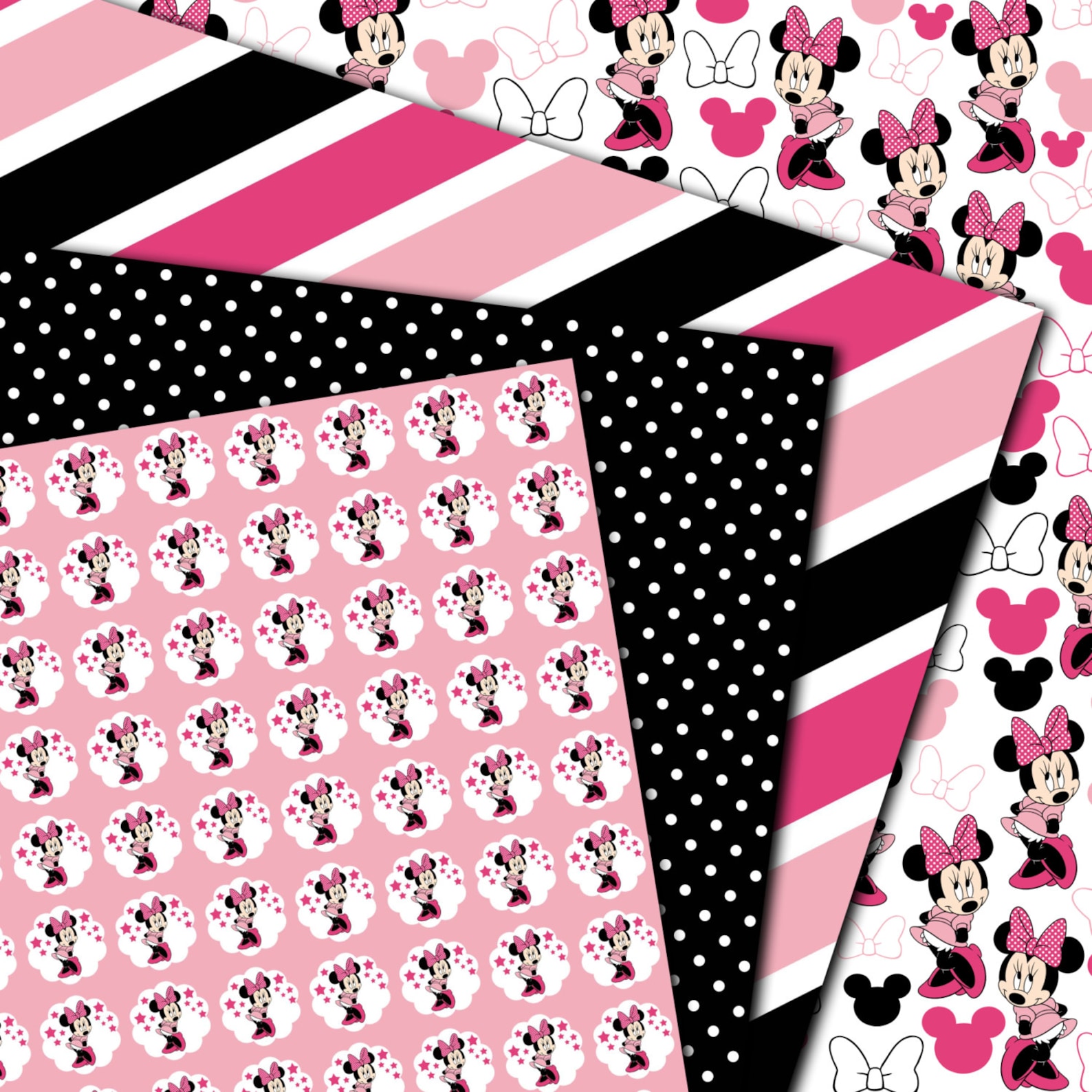Minnie Mouse Digital Paper, Scrapbook Papers, Wallpaper, Minnie ...