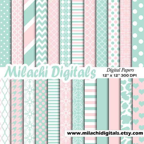 Pink and Lime Green Digital Paper Scrapbook Papers - Etsy