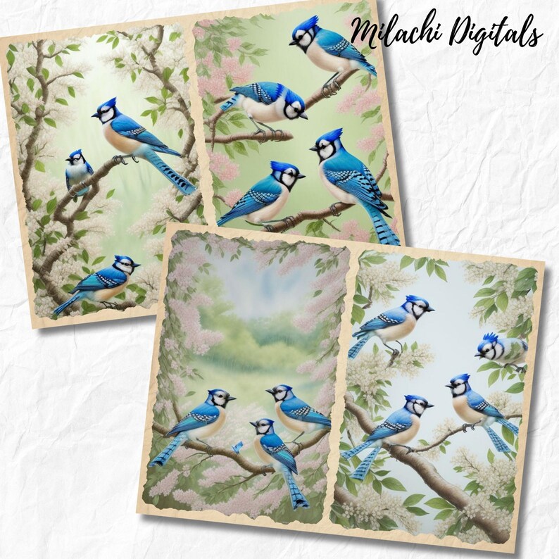 Blue Jay Junk Journal Paper Printable, Birds Scrapbook Paper, Blue Bird ...