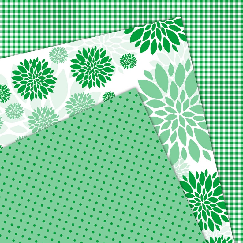 Green Digital Paper Polka Dots Scrapbook Papers Chevron | Etsy
