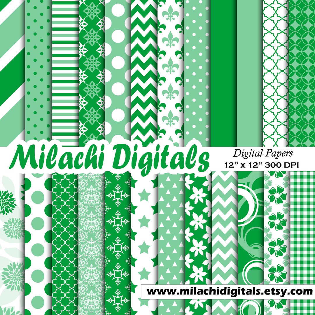 Green Digital Paper, Polka Dots Scrapbook Papers, Chevron Background ...