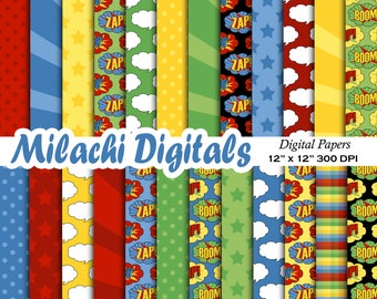 Superhero Digital Paper Comic Book Scrapbook Papers Polka - Etsy