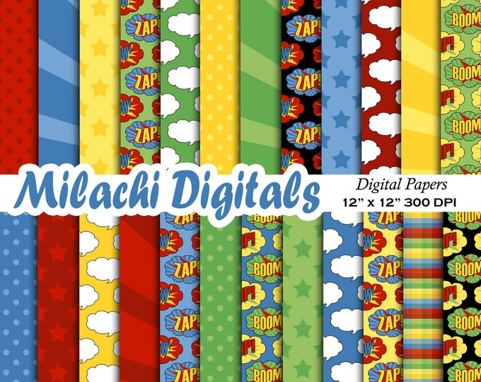 Superhero Digital Paper Comic Book Scrapbook Papers Polka - Etsy