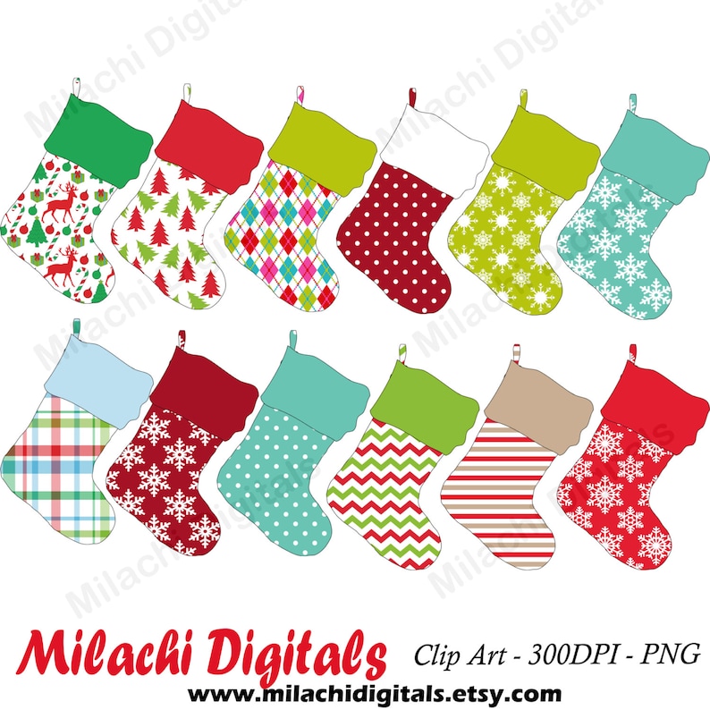 Christmas Stocking Digital Clip Art, Holiday Stocking Clipart ...