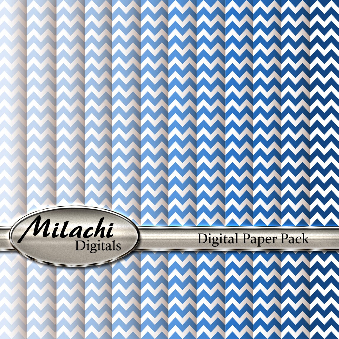 Shades of Blue Chevron Digital Paper Pack Commercial Use - Etsy