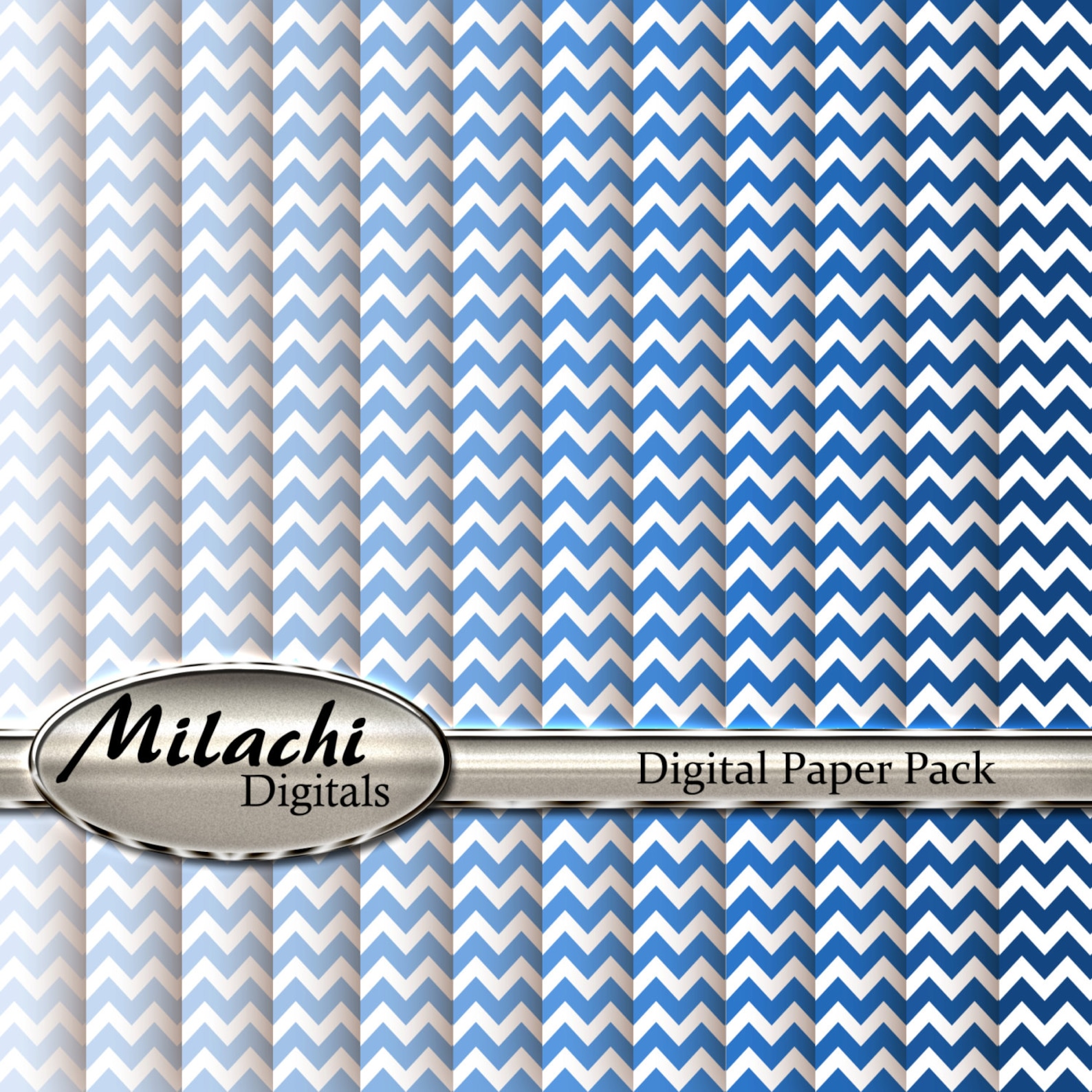 Shades of Blue Chevron Digital Paper Pack Commercial Use - Etsy
