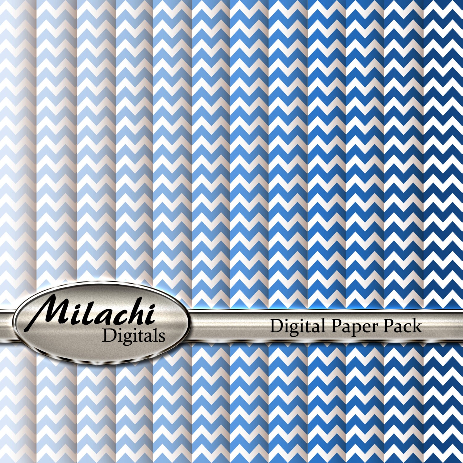 Shades of Blue Chevron Digital Paper Pack Commercial Use | Etsy