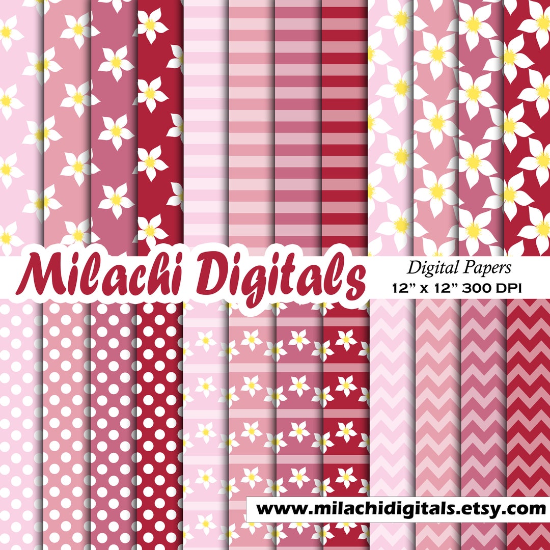 Floral Digital Paper Cherry Blossom Scrapbook Paper Floral Pattern ...