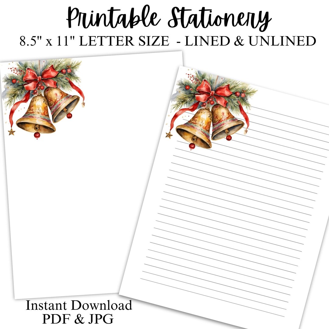 Christmas Bells Stationery Printable, Digital Paper for Journals ...