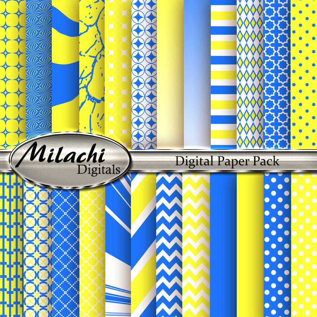 Yellow and Blue Digital Paper Pack - 8.5" X 11" - Commercial Use ...