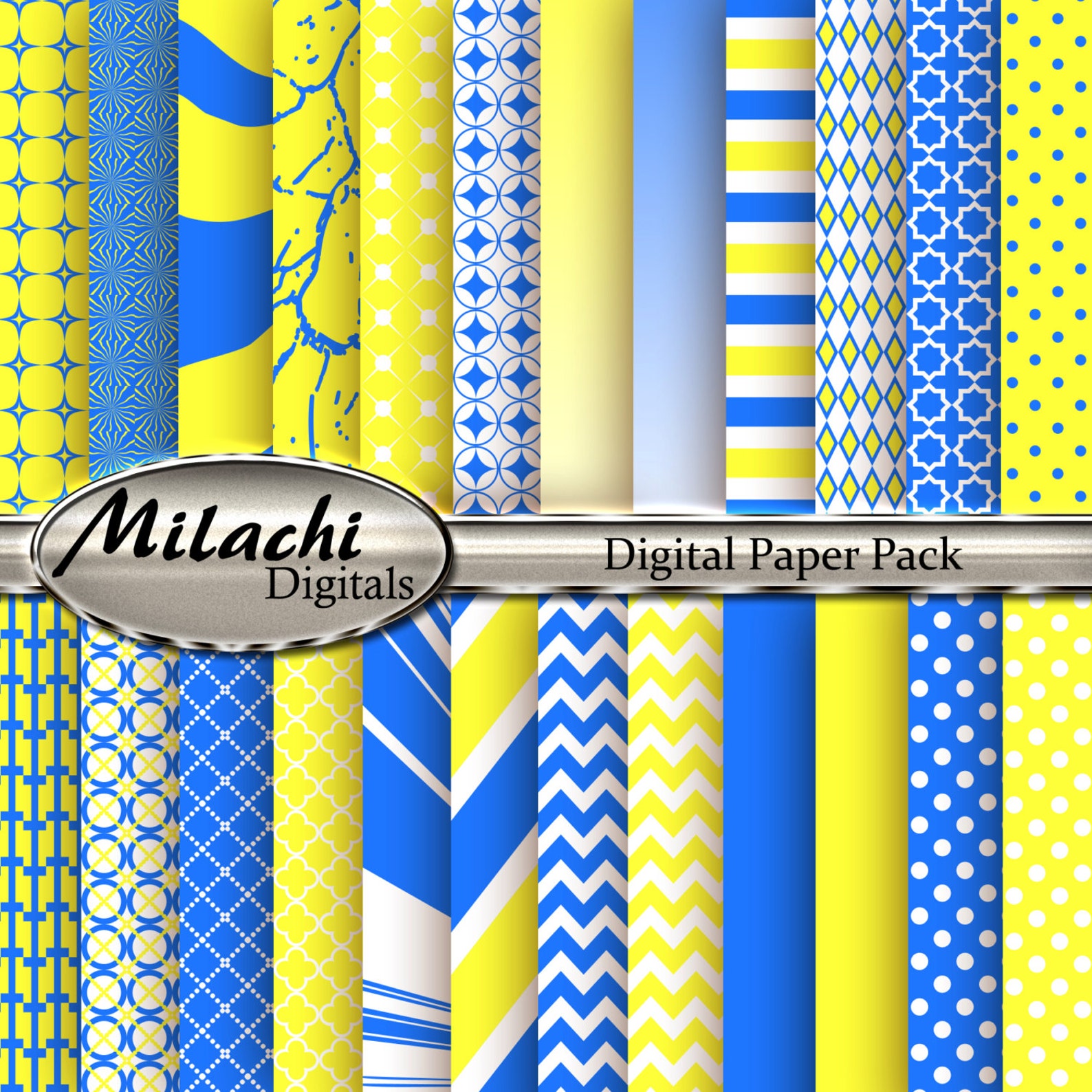 Yellow and Blue Digital Paper Pack - 8.5" X 11" - Commercial Use ...