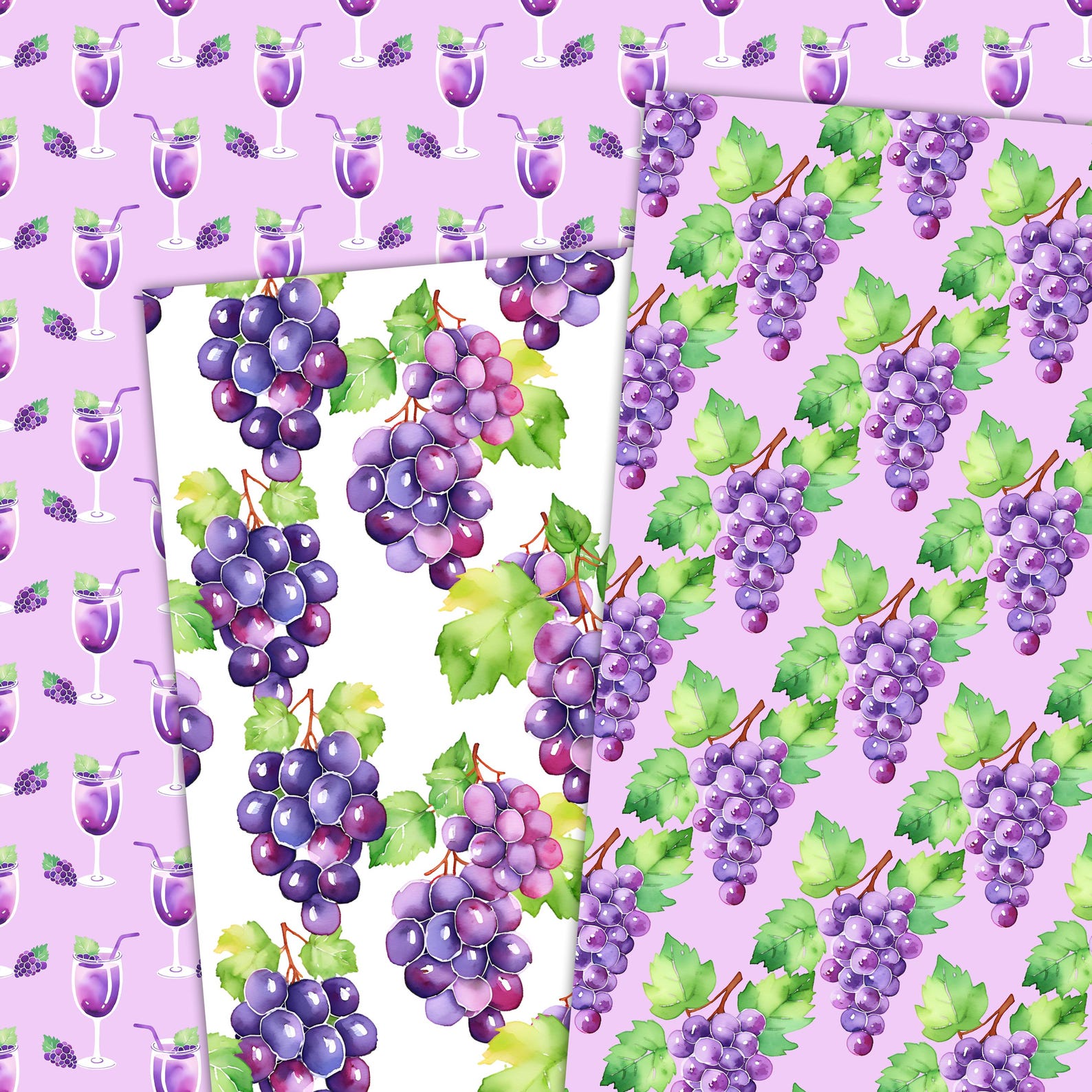 Grape Digital Paper, Seamless 12"x12" Scrapbook Paper, Junk Journal ...