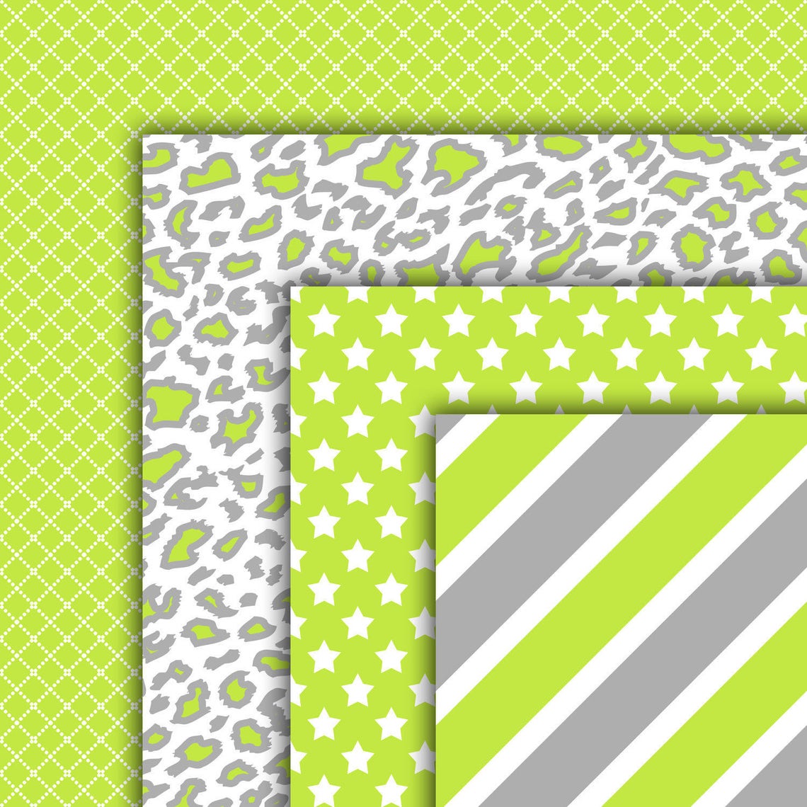 Lime Green and Gray Digital Paper Scrapbook Papers | Etsy