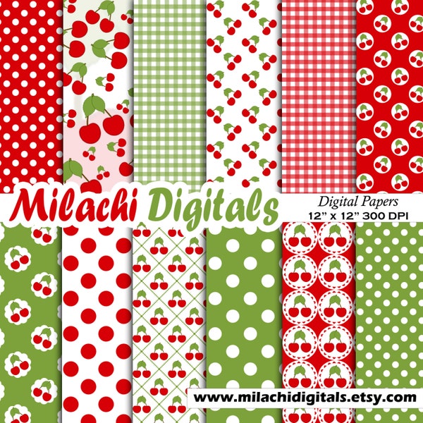 Cherry Digital Paper - Etsy