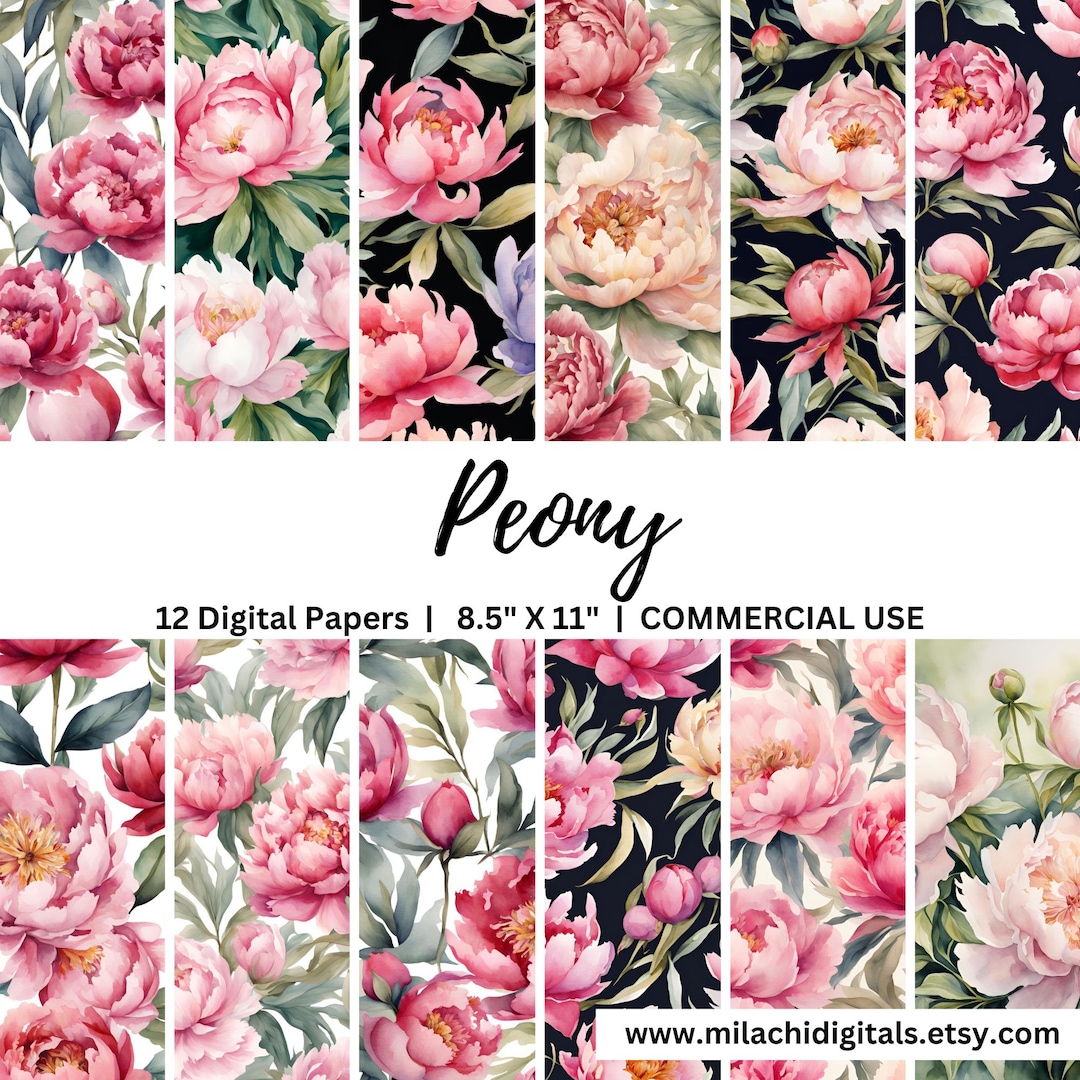Peony Digital Paper Pack 8.5"x11", Floral Junk Journal Printable Pages ...
