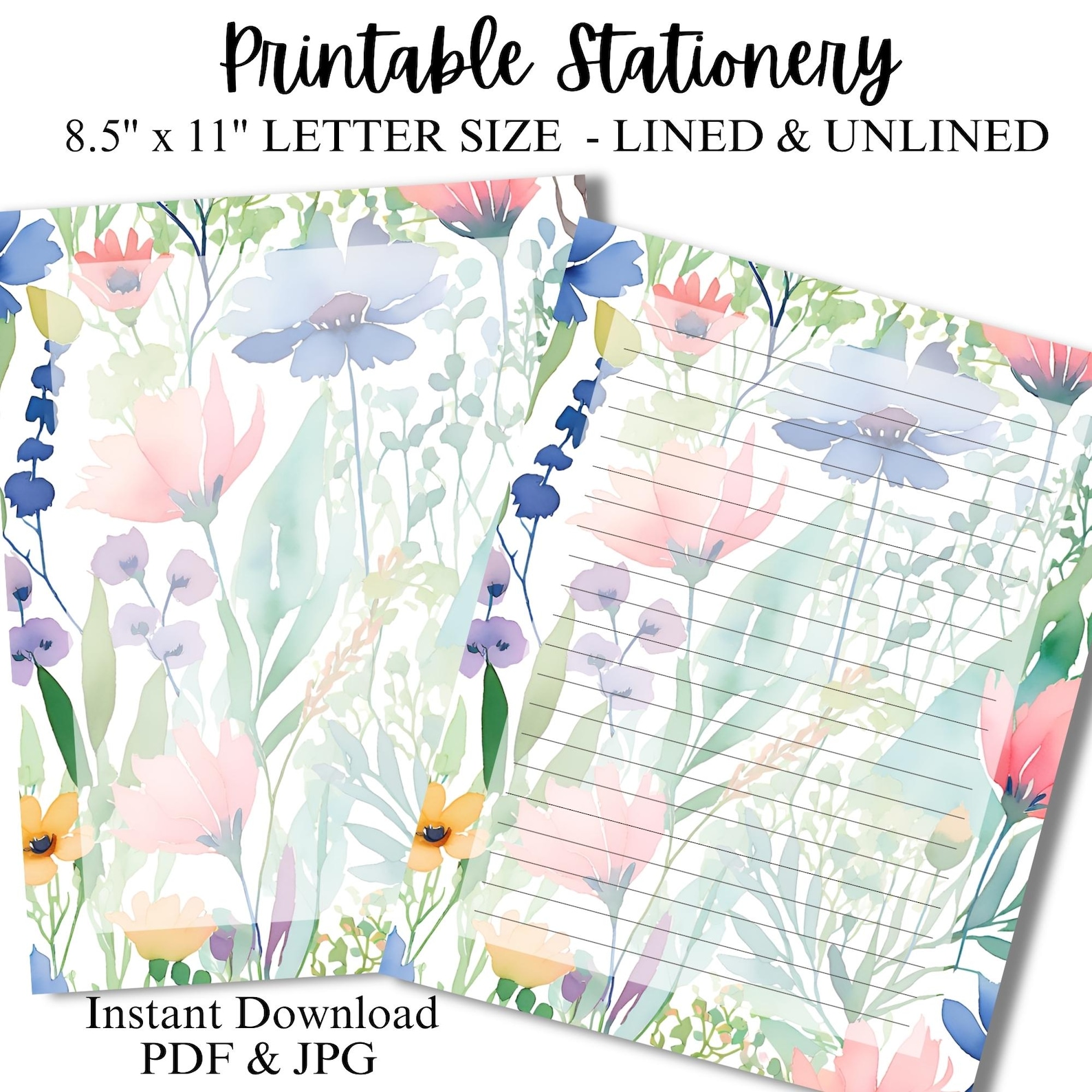 Printable Writing Paper Wildflowers Stationery, Digital Paper for ...
