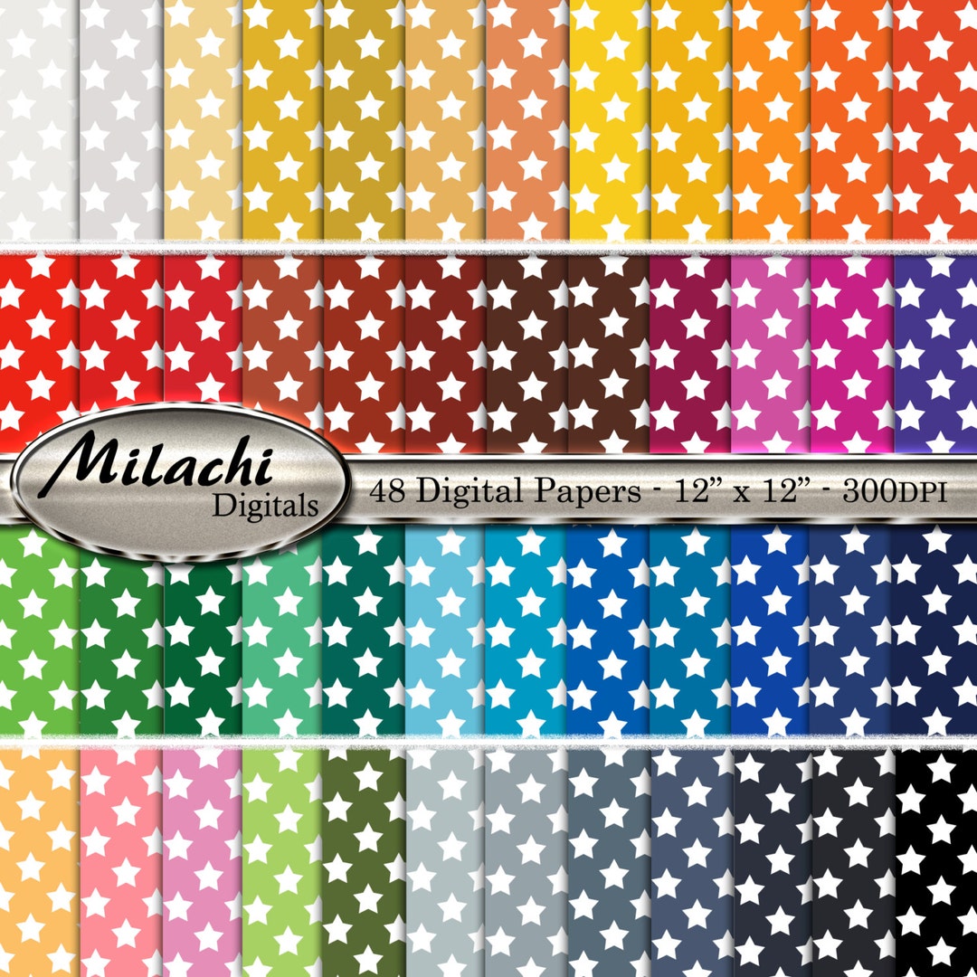 48 Digital Papers White Stars Printable Digital Paper Pack 12 X 12 ...