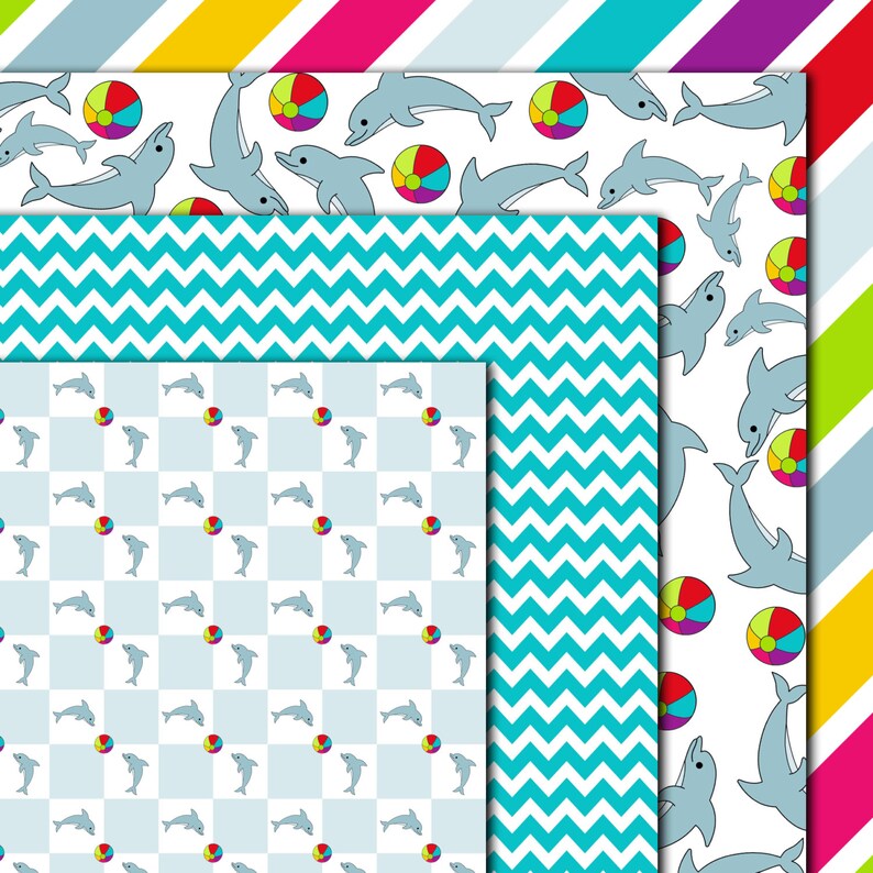 Dolphin Digital Paper Under the Sea Scrapbook Papers Summer | Etsy