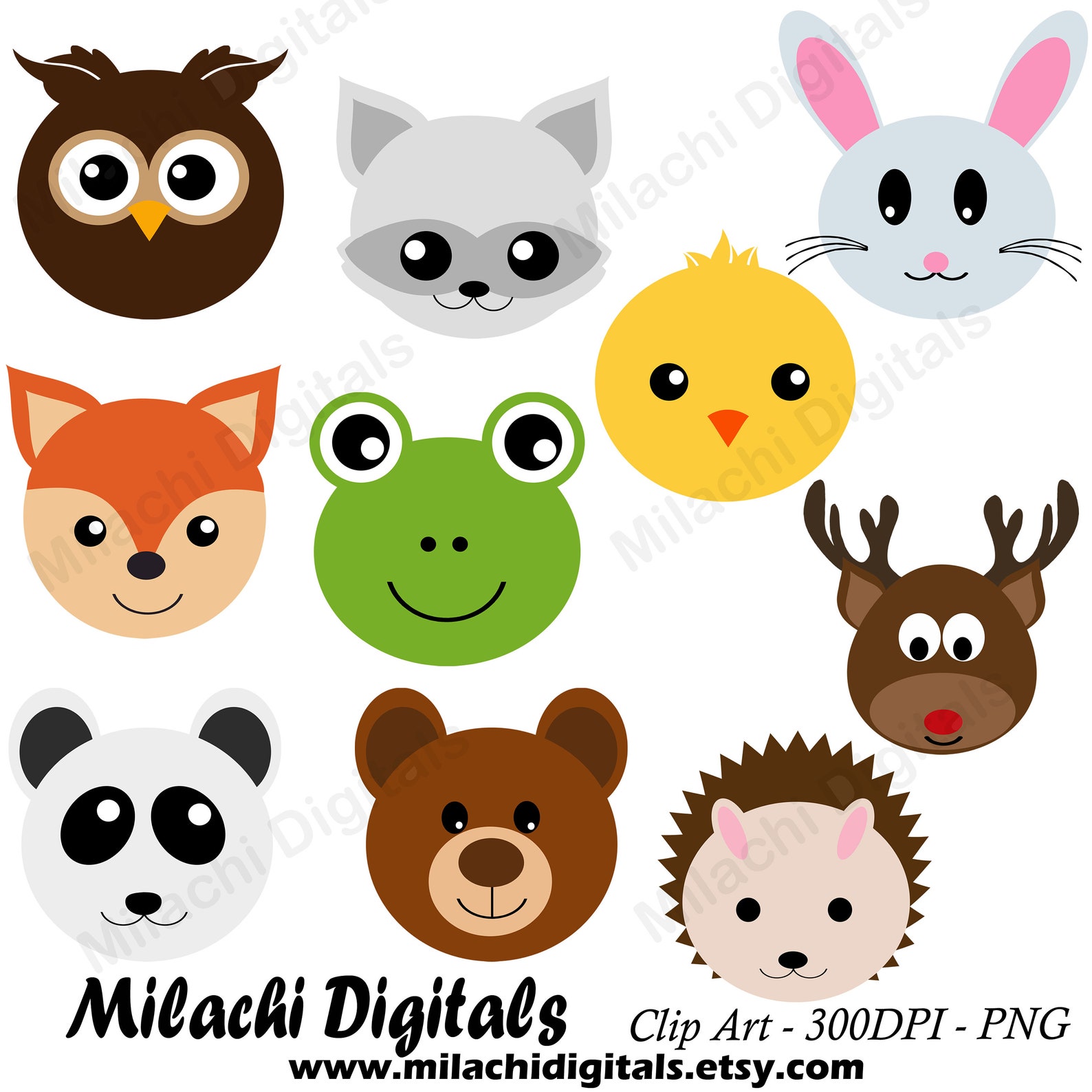Woodland Animal Clipart Cute Animal Faces Clip Art Fox - Etsy