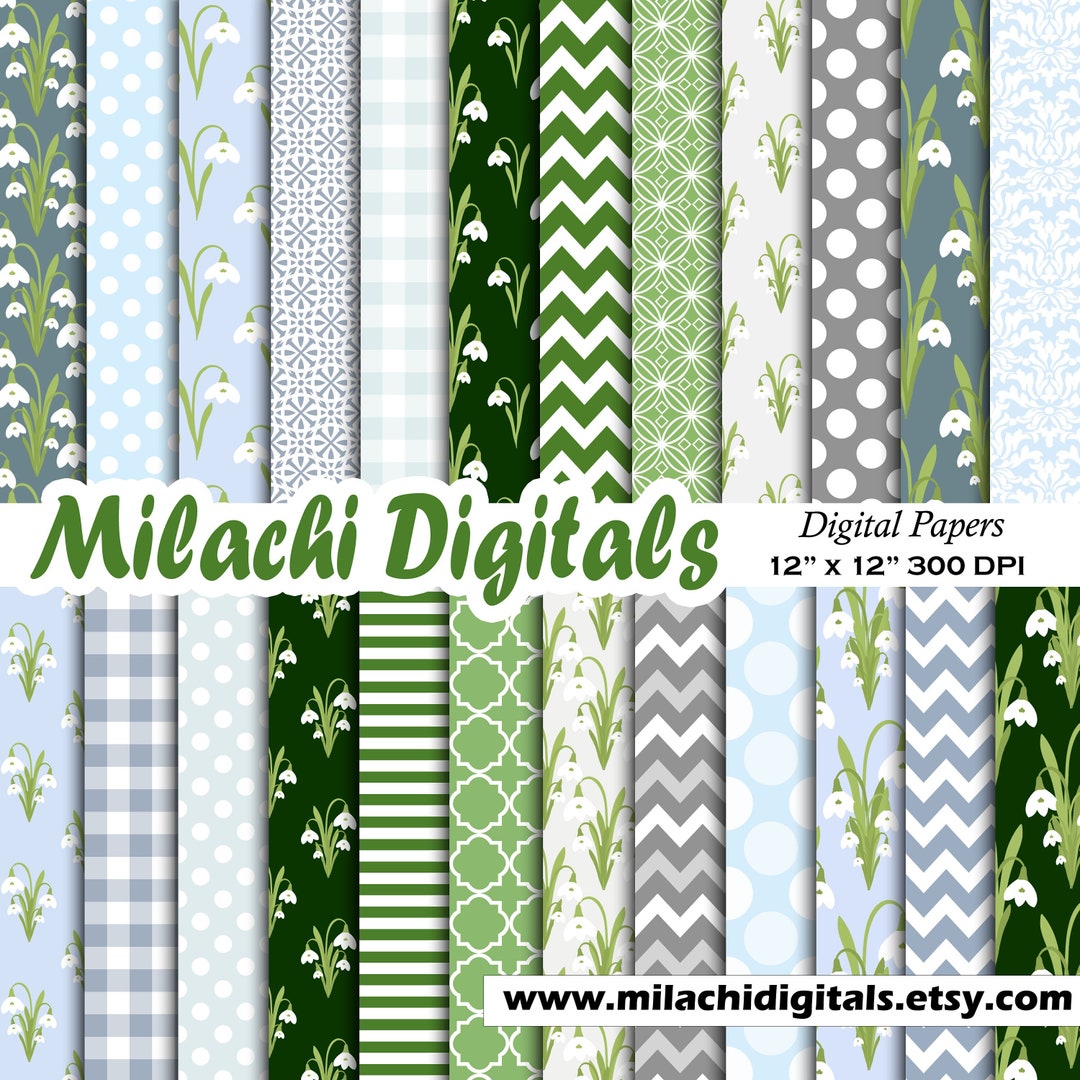 Snowdrop Digital Paper, Seamless Backgrounds, Birthday Scrapbook Papers ...