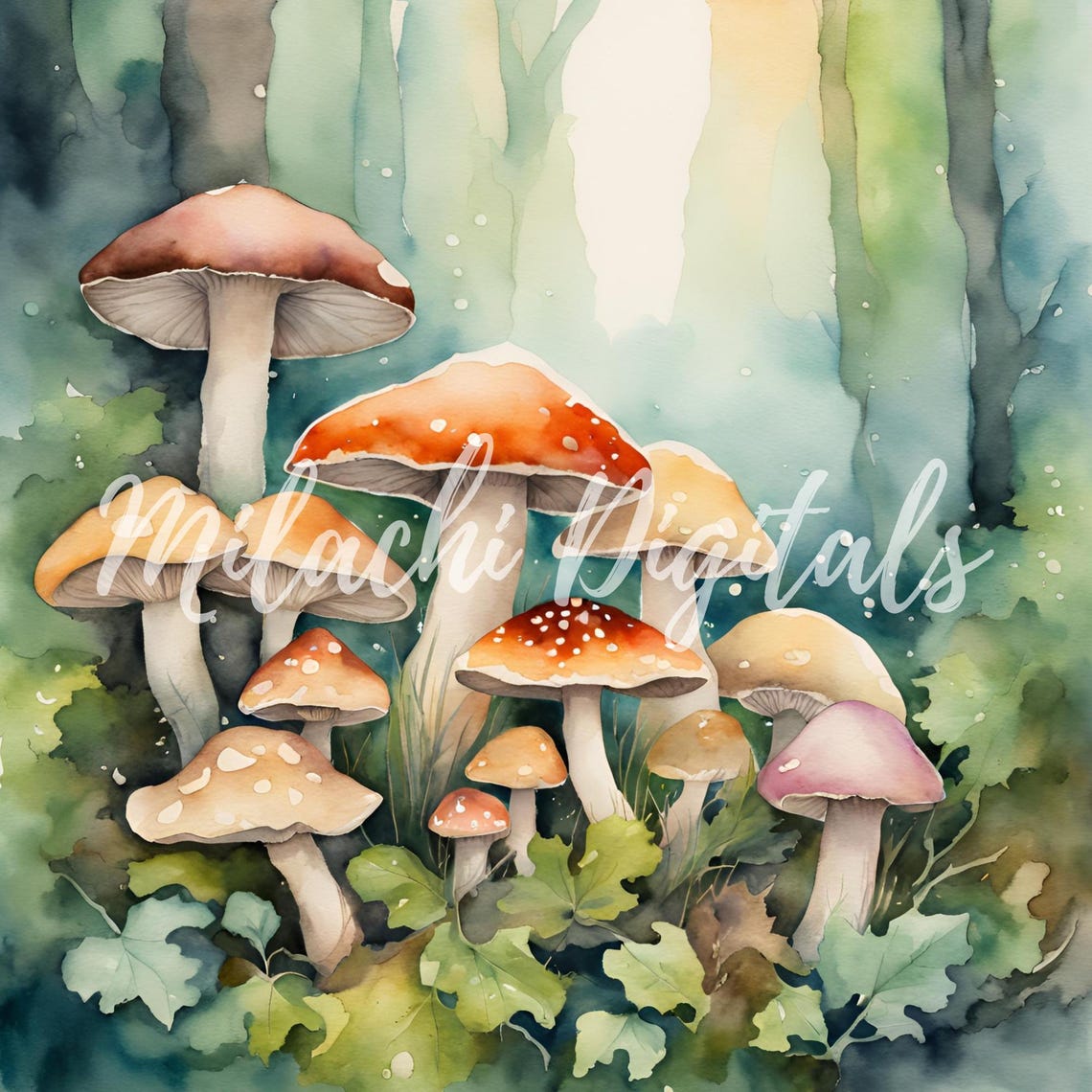 Mushrooms Digital Paper, Watercolor Mushroom Backgrounds, Junk Journal ...