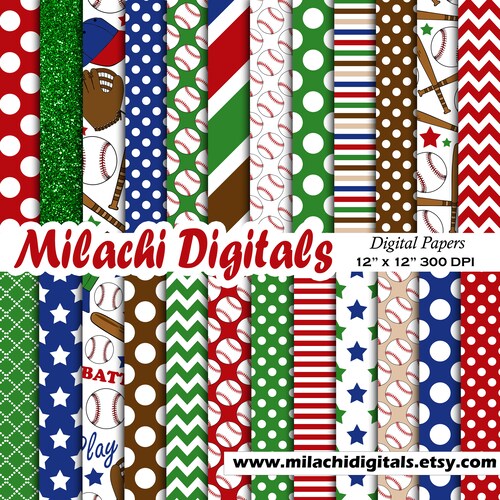 Baseball Digital Paper Sport Scrapbook Papers Baseball - Etsy