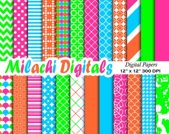 Bright Lime Green Digital Paper Backgrounds With Flowers Polka - Etsy