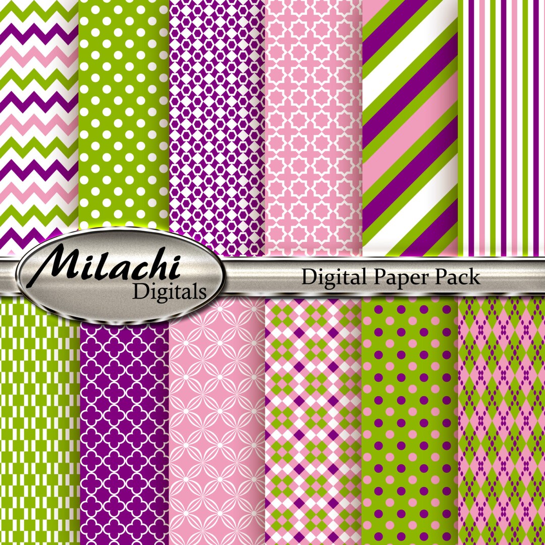 Purple Pink Green Digital Paper Pack - Commercial Use - Instant ...