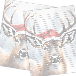 Printable Christmas Deer Stationery, Reindeer Digital Paper for ...