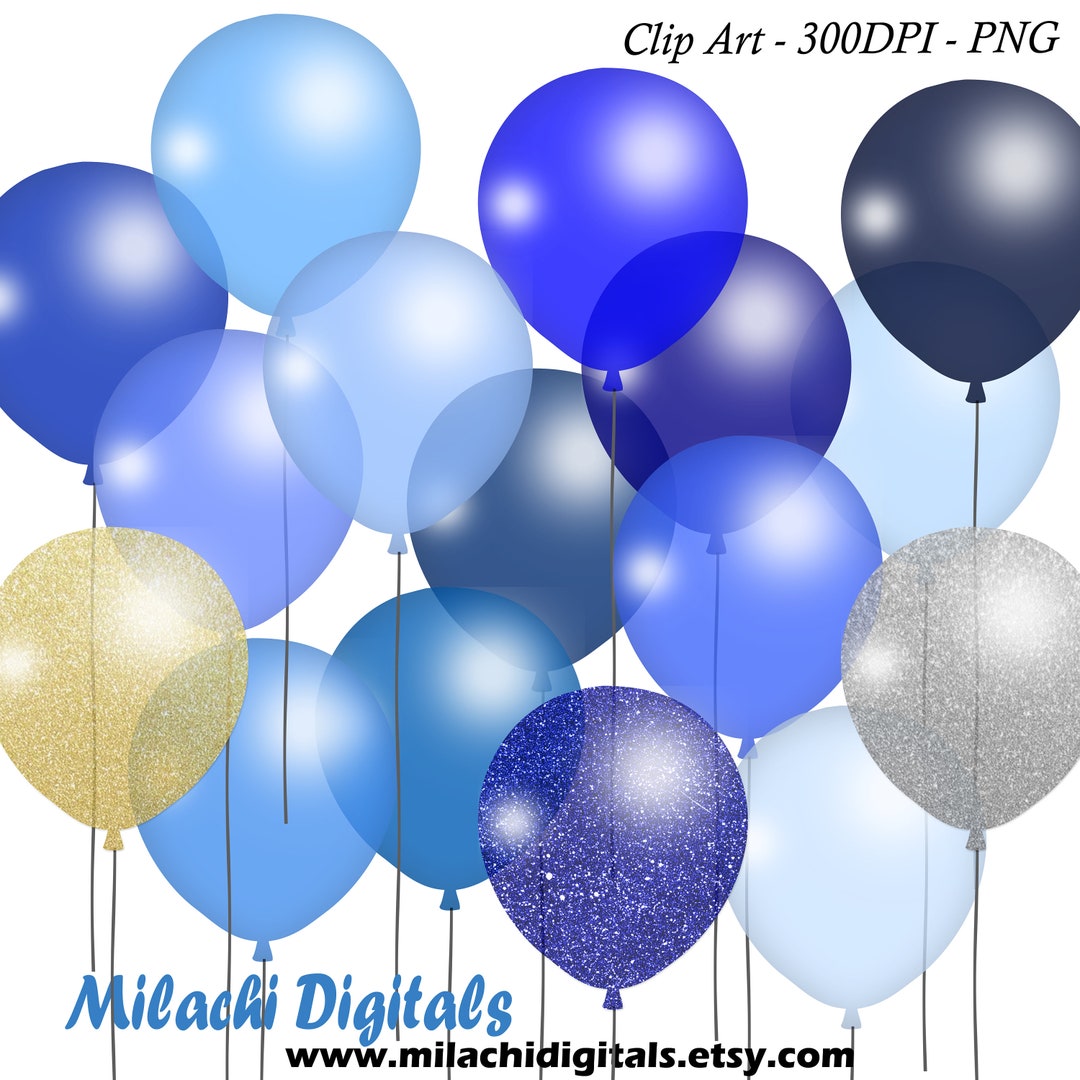 Blue Balloons Clipart Gold Silver Birthday Clipart Baby Shower Wedding ...