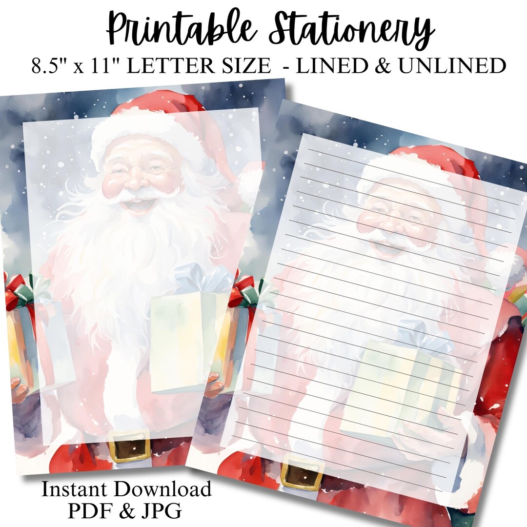Santa Claus Printable Writing Paper Stationery, Christmas Digital Paper ...