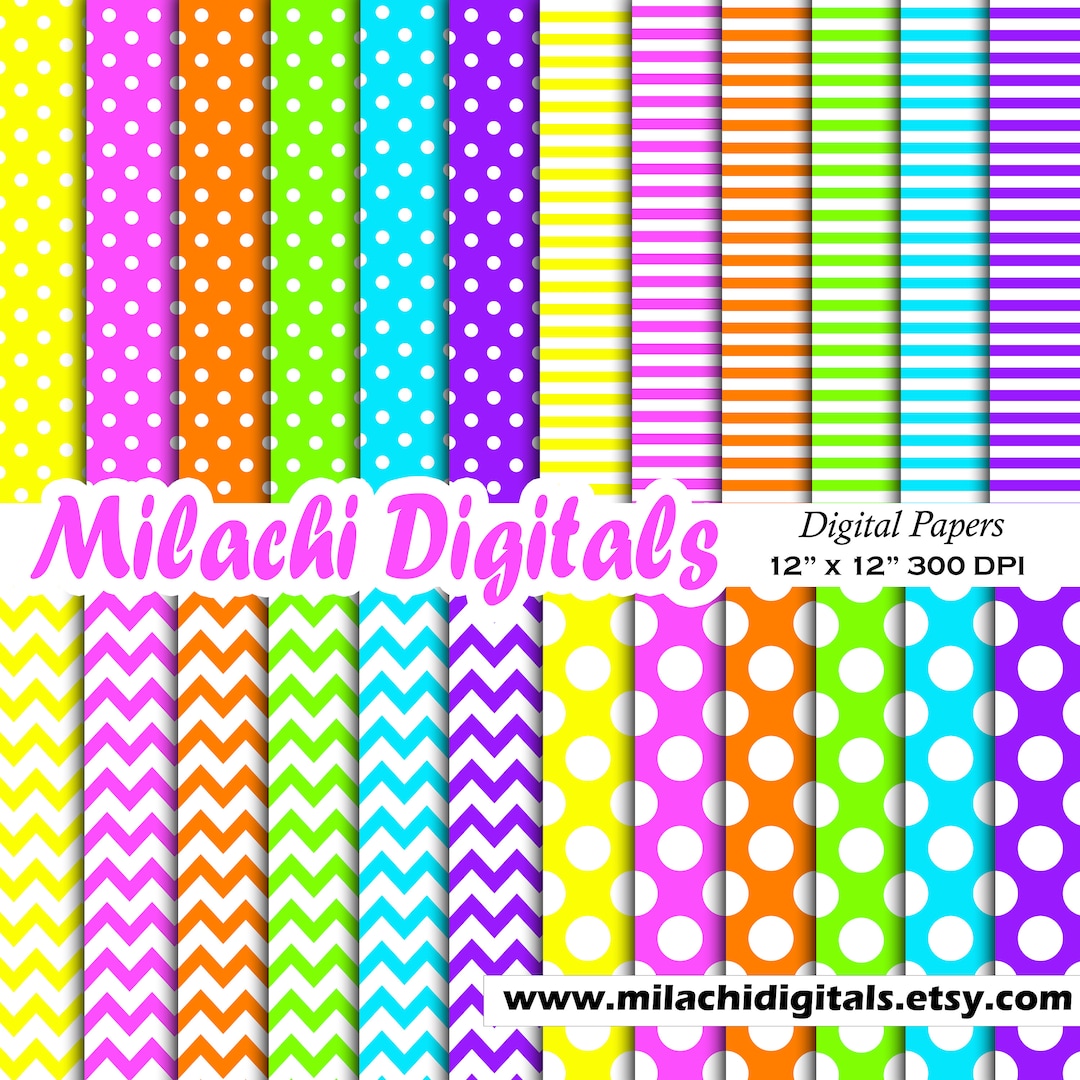 Neon Digital Paper, Neon Scrapbook Papers, Neon Wallpaper, Brights ...
