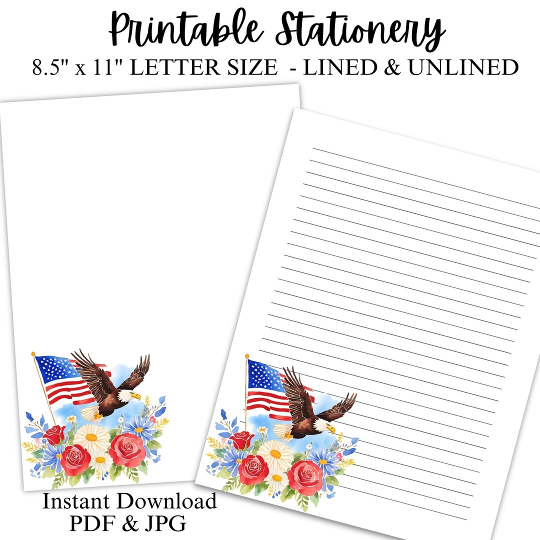 Patriotic Stationery Printable, 4th of July Journal Paper, Letter ...