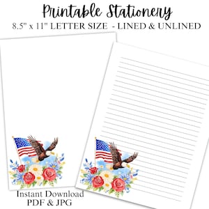Patriotic Stationery Printable, 4th of July Journal Paper, Letter ...