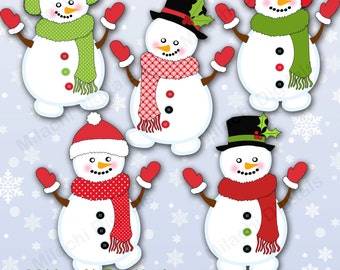 Snowman Digital Clipart, Commercial Use, Instant Download, Christmas ...